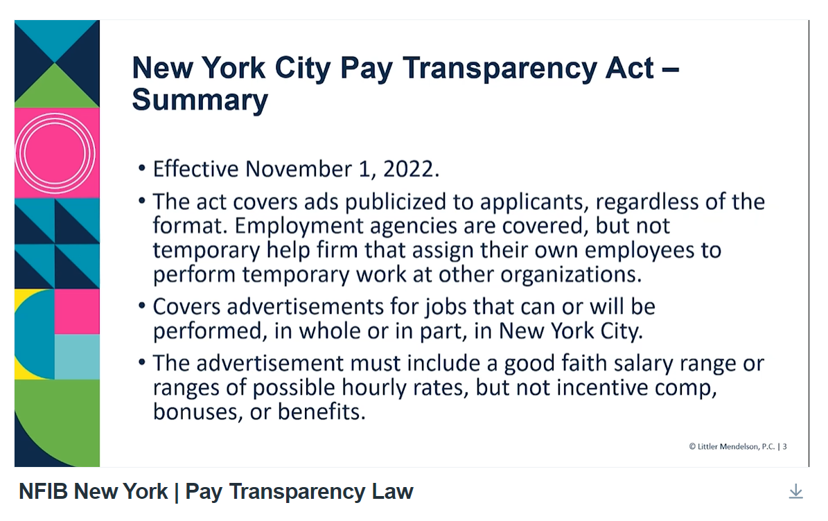 Watch the Recording: New York’s New Salary Transparency Law - NFIB